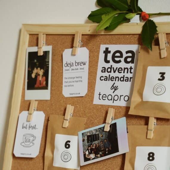 Teapro Zero Waste Loose Tea Advent Calendar on Corkboard | Teapro